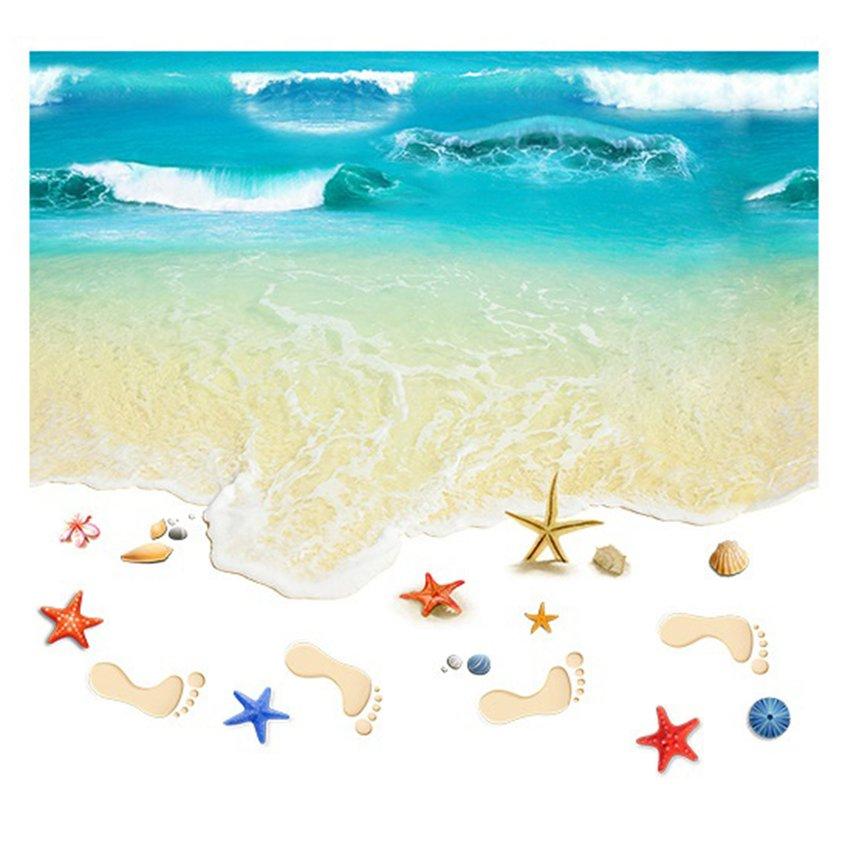 Buy PHome 3D Beach Self-adhesive Wall Sticker Sea Wavy Waterproof Non ...