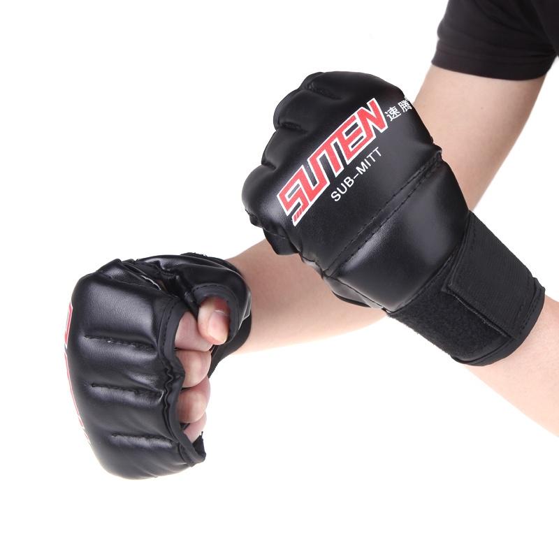 Buy PU Leather Half Mitts Mitten MMA Muay Thai Training Punching ...