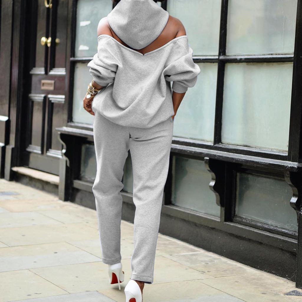 Buy Women Autumn Sexy Long Sleeve Open Back Off-shoulder Hooded Hoodie ...