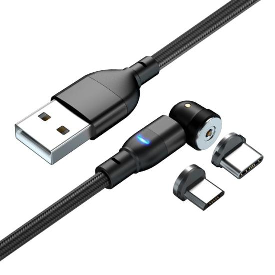 1m/2m 540 Degree Rotatable Magnetic QC3.0 Micro-USB Type-c Fast ...
