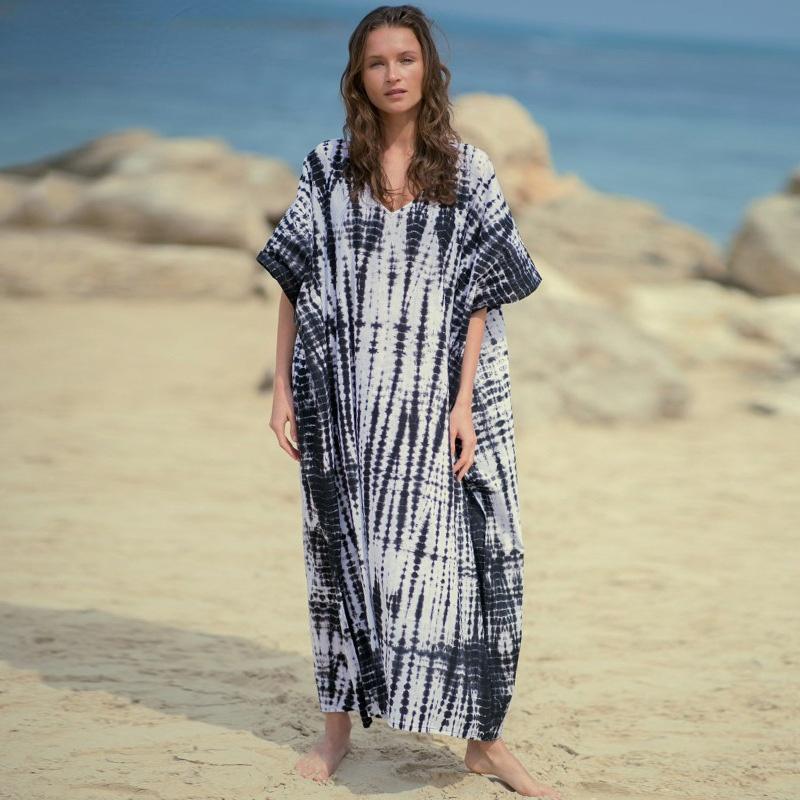 Cheap Kaftan Beach Dress Women Long Maxi Cover Up Tie Dye Dresses ...