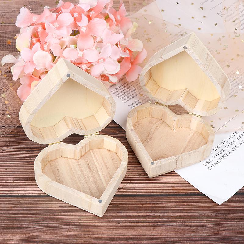 Buy DIY Storage Boxes Heart Shape Wood Box Earrings Ring Jewelry Makeup ...