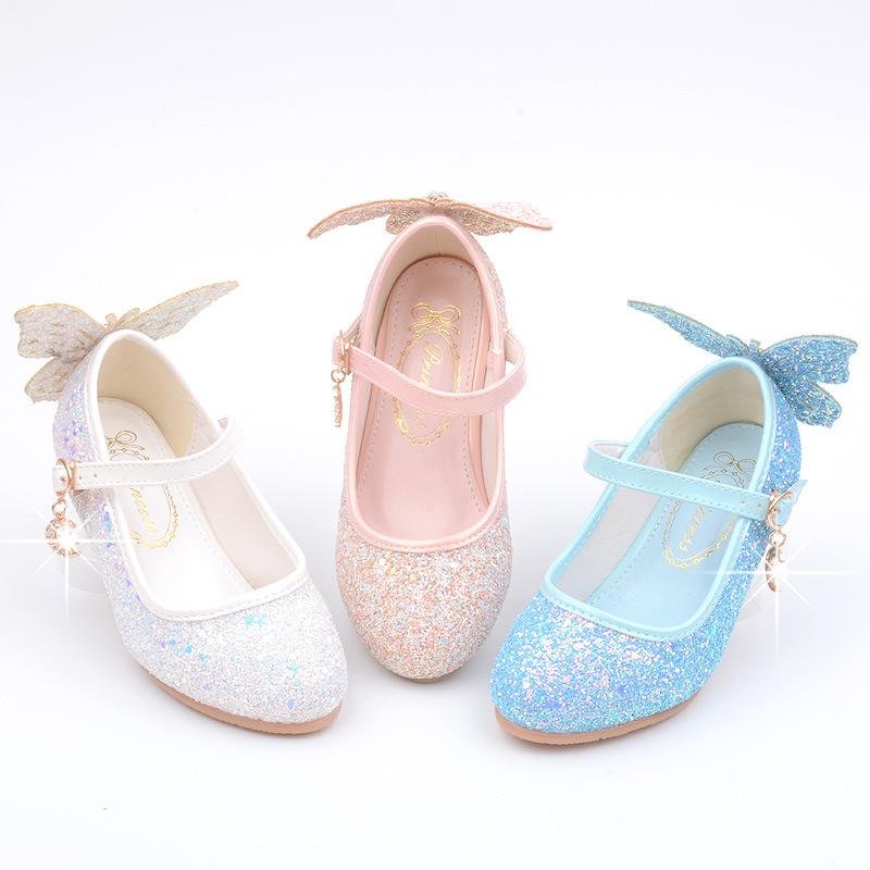 Kjøp Kids Leather Shoes Fashion Fringed Butterfly Knot Girls Princess Shoes Casual Glitter ...