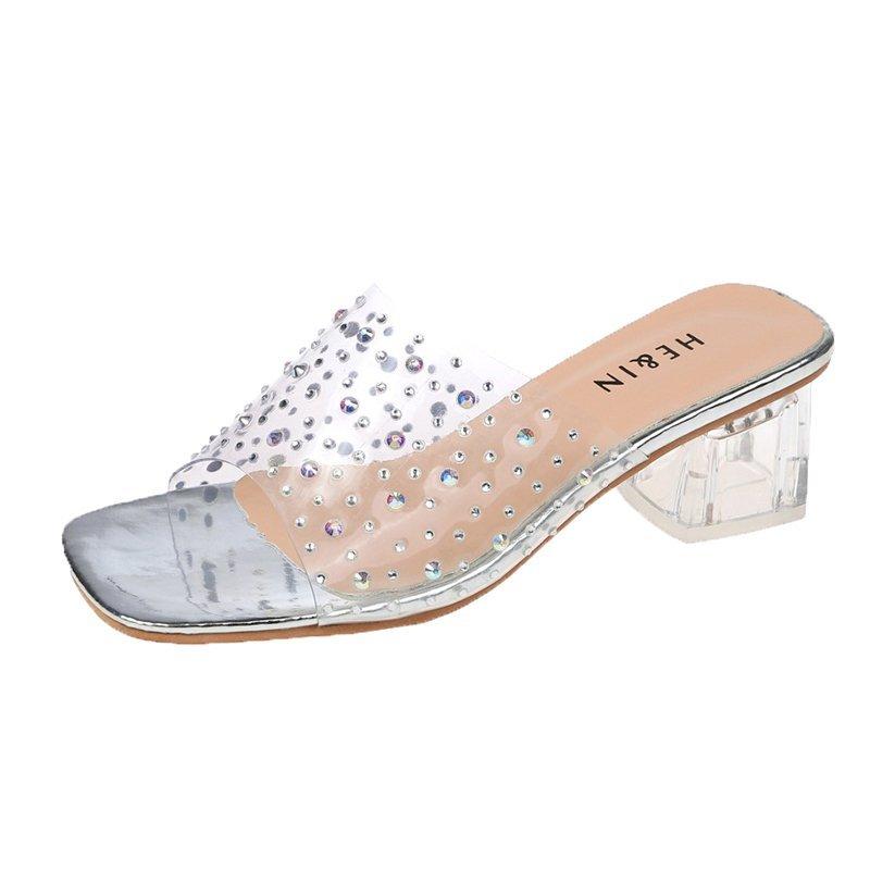 Buy Llogai Fashion PVC Transparent Rhinestones Slippers Women Sexy High ...