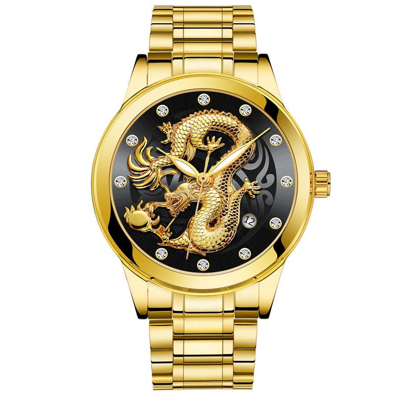 Buy Gold Dragon Wrist Watch stainless steel Quartz Mens Watches Top ...