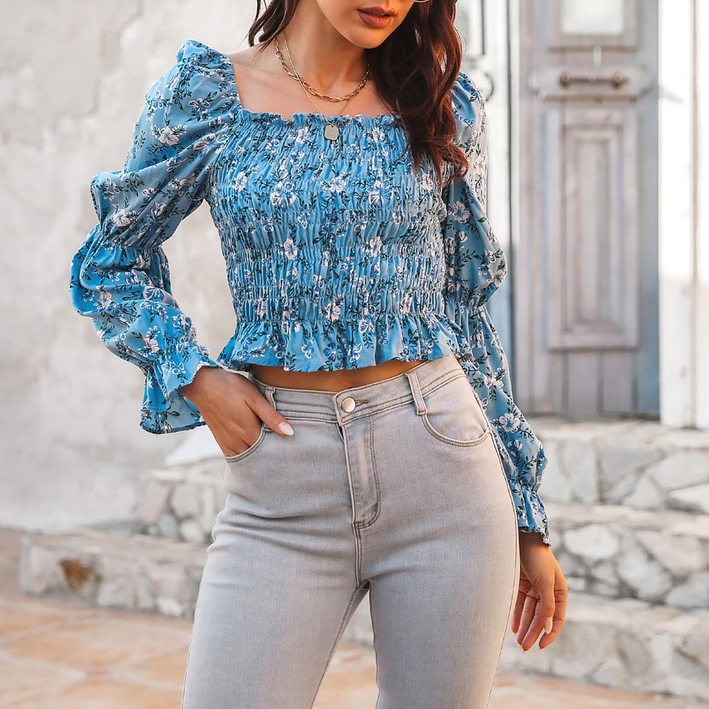 Cheap Women's Casual Fashion One-word Collar Long-sleeved Ruffled Loose ...