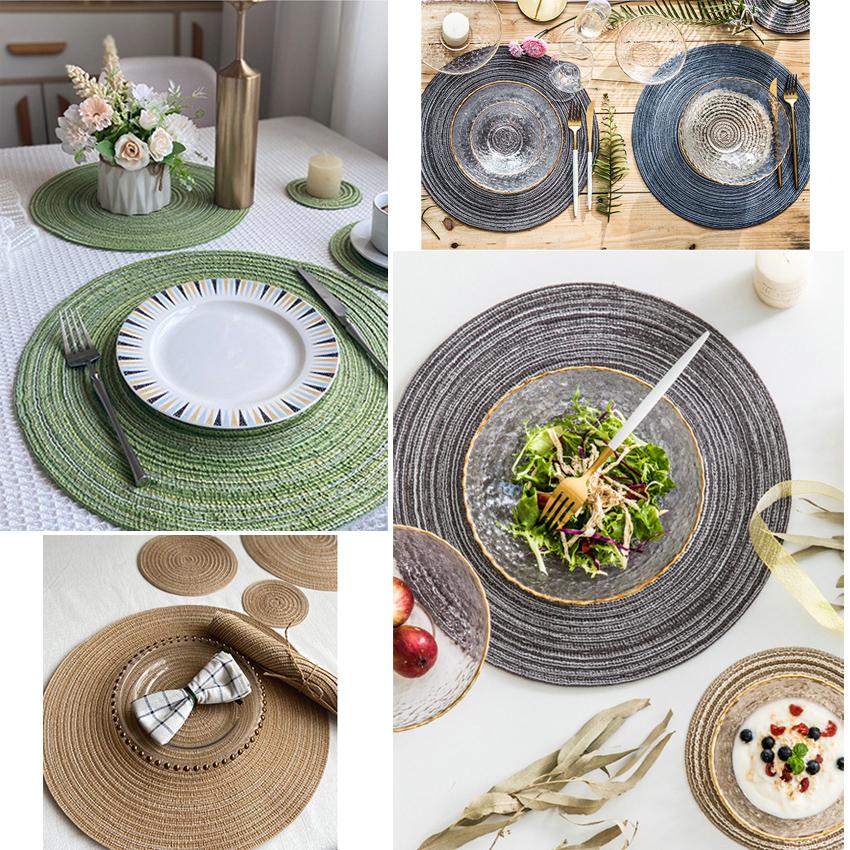 Круглый льняной плетеный настольный коврик, подставка под чашку ...