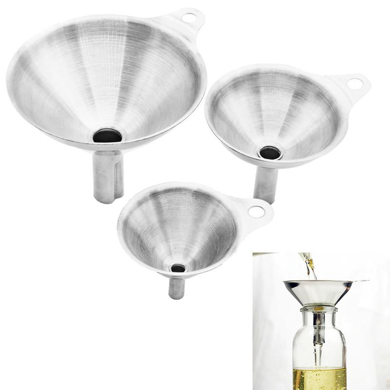Buy 3Pcs/set Home Kitchen Mini Funnel Stainless Steel Cooking Oil ...