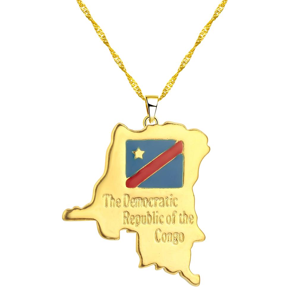 Democratic Republic of the Congo Map Small Pendant Necklace Gold Color ...