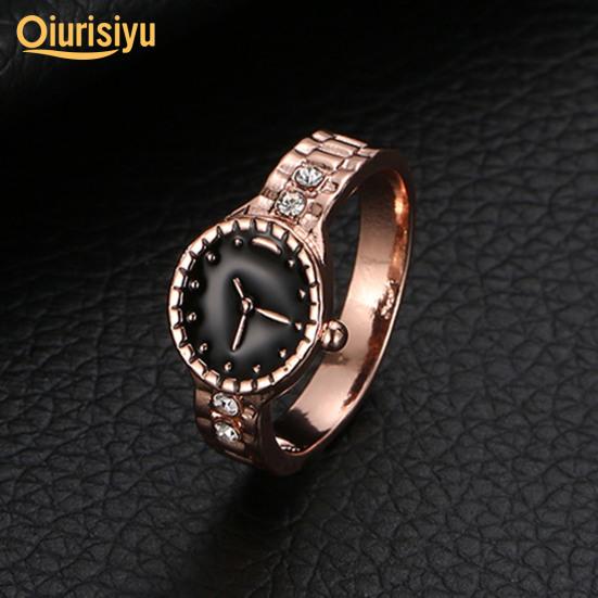 Buy Watch Shape Rhinestone Alloy Round Dial Couple Finger Ring at ...