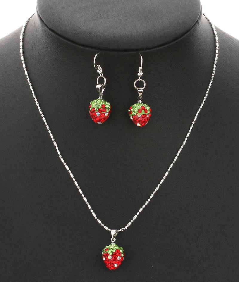 Buy Red-White Strawberry Jewelry Sets Full Crystal Rhinestone Pendant ...