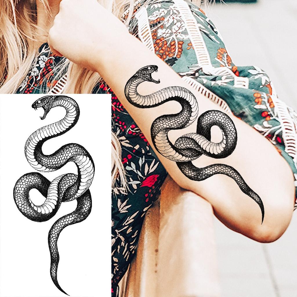 Black Scary Rose Flower Gangster Temporary Tattoos For Women Men Wolf Lion Pirate Skull Fake ...