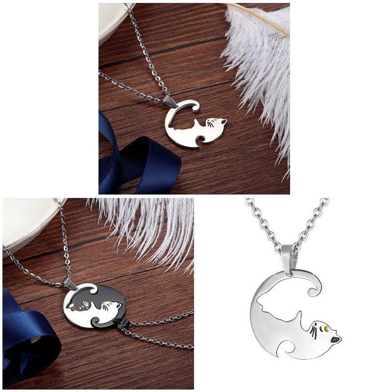 Buy Women Cat Stainless Pendant 2Pcs Men Necklaces Matching Necklace ...