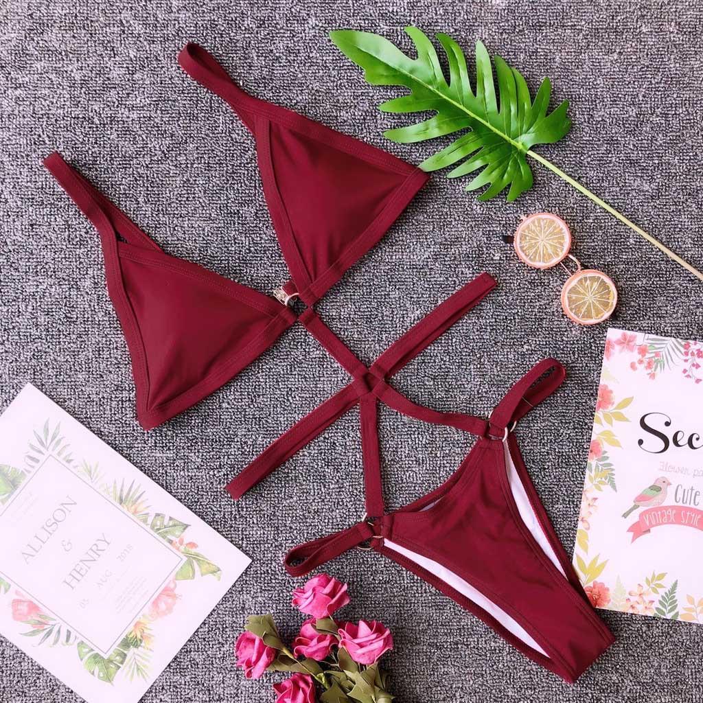 Buy Women Soild Push-Up Padded Bra Beach Bikini Set Swimsuit Beachwear ...