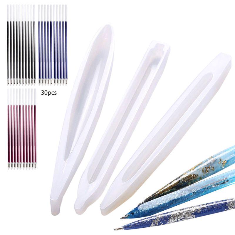 Buy DIY Ballpoint Pen Silicone Resin Molds WithRefills 3 Colors Pen ...