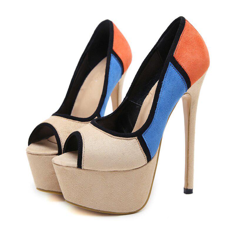 Color Block 16 Cm Women Pumps Peep Toe Platform Pumps Valen-buy at a ...