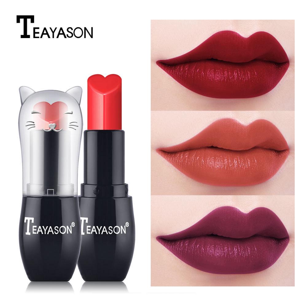 Buy Matte Lipstick Cat Shape Purple Red Pumpkin Lip Gloss Waterproof ...