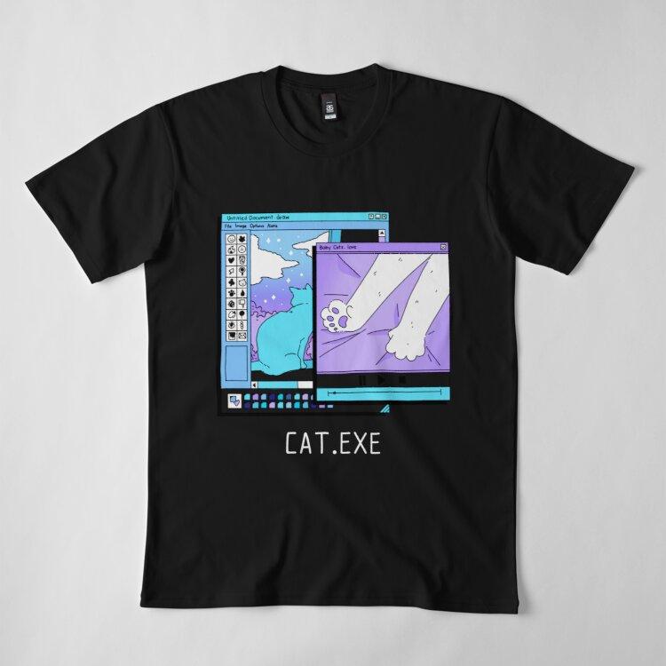 Buy Men Premium Cotton Harajuku T-Shirt Cat Exe Funny Trippy Cat Print ...
