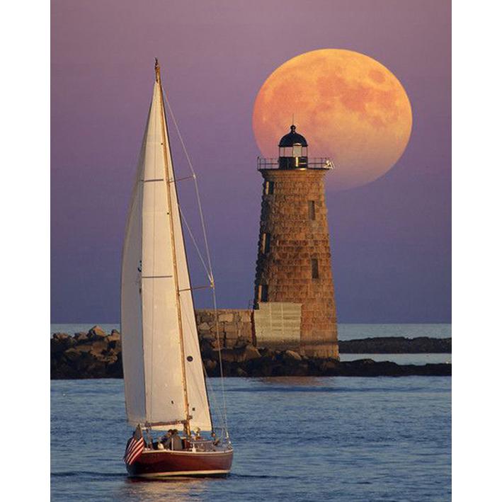 5D DIY Lighthouse Full Round Dill Diamond Dots Cross Stitch Crafts ...