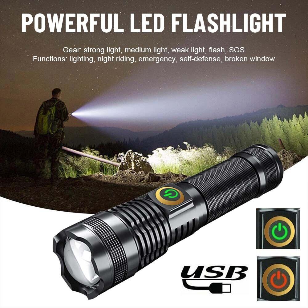 Super Bright Rechargeable USB Zoom Torch Powerful LED Flashlight ...