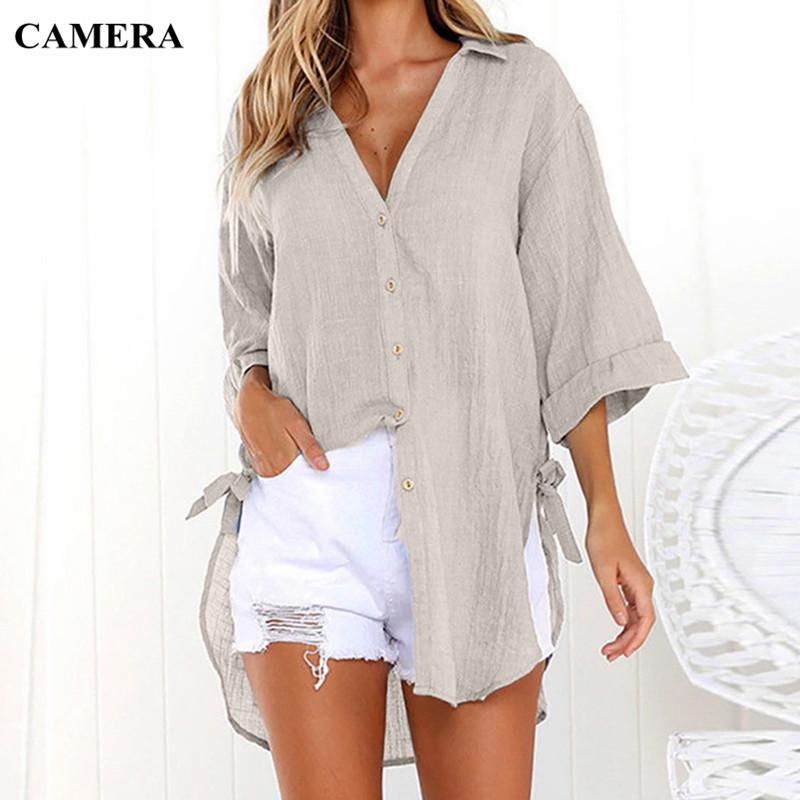 Buy CAMERA Women Button Long Shirt Dress Casual Blouse at affordable ...