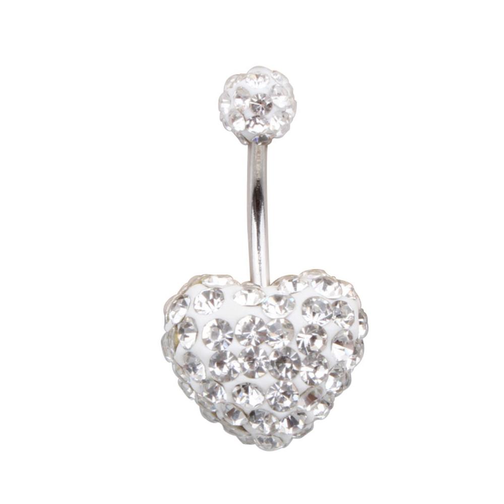 Heart Double Side Belly Piercing Rings Surgical Steel Crystal Disco Ball Belly Button Ring Navel ...