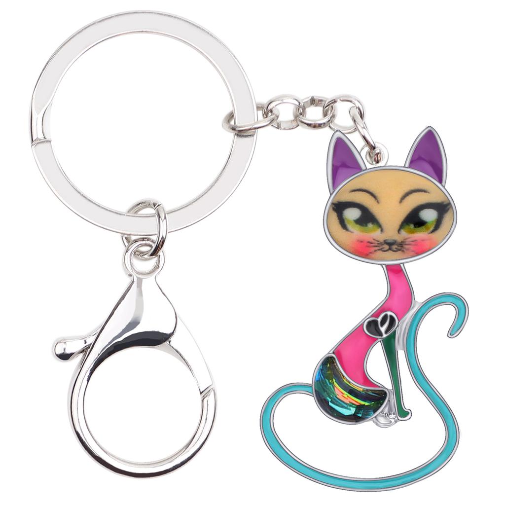 Buy Enamel Alloy Rhinestone Crystal Sweet Cat Keychains Purse Handbag ...