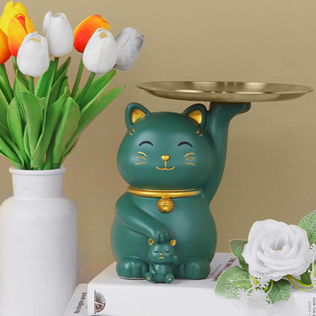 Buy Creative Fortune Cat Statue with Storage Key Tray Fruit Jewelry ...
