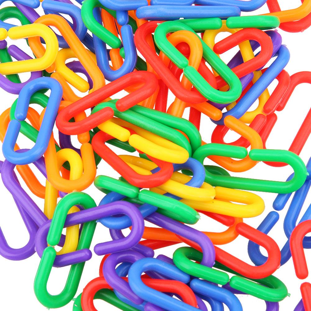 100pcs Plastic C-clips Hooks Chain C-links Sugar Glider Rat Parrot Bird ...