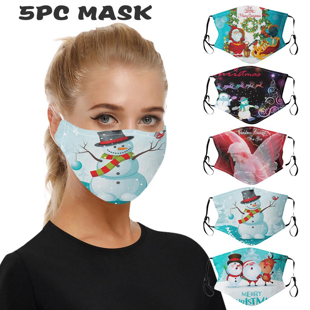 Buy [RRR] 5pc Christmas Print Mouth Masks for Protection Face Mask ...
