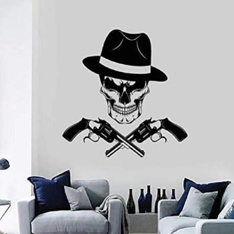 Buy Double Gun Skull Carved Removable Personality Wall Sticker at ...