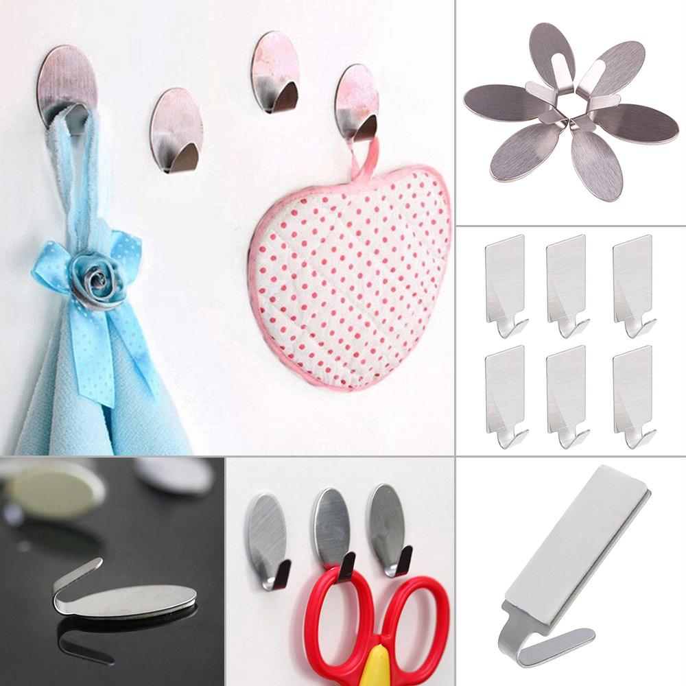Buy 6X Stainless Steel Self Adhesive Coat Stick Sticky Door Wall Hanger ...
