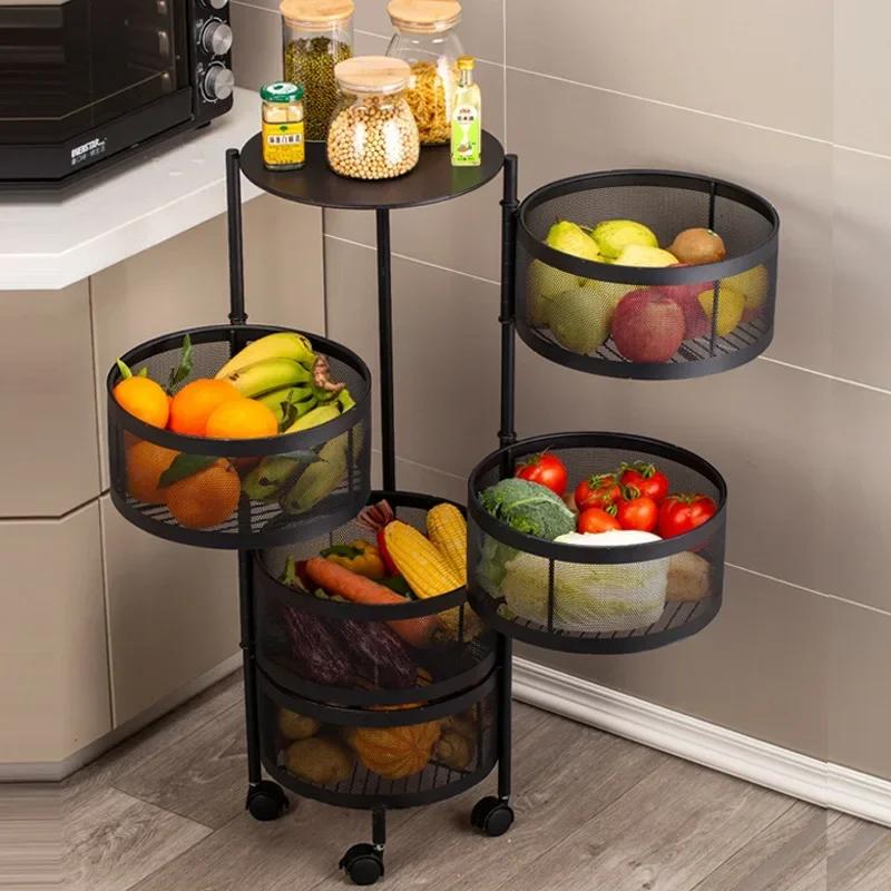 Kitchen Shelving Multi-layer Floor Round Rotating Vegetable Basket ...