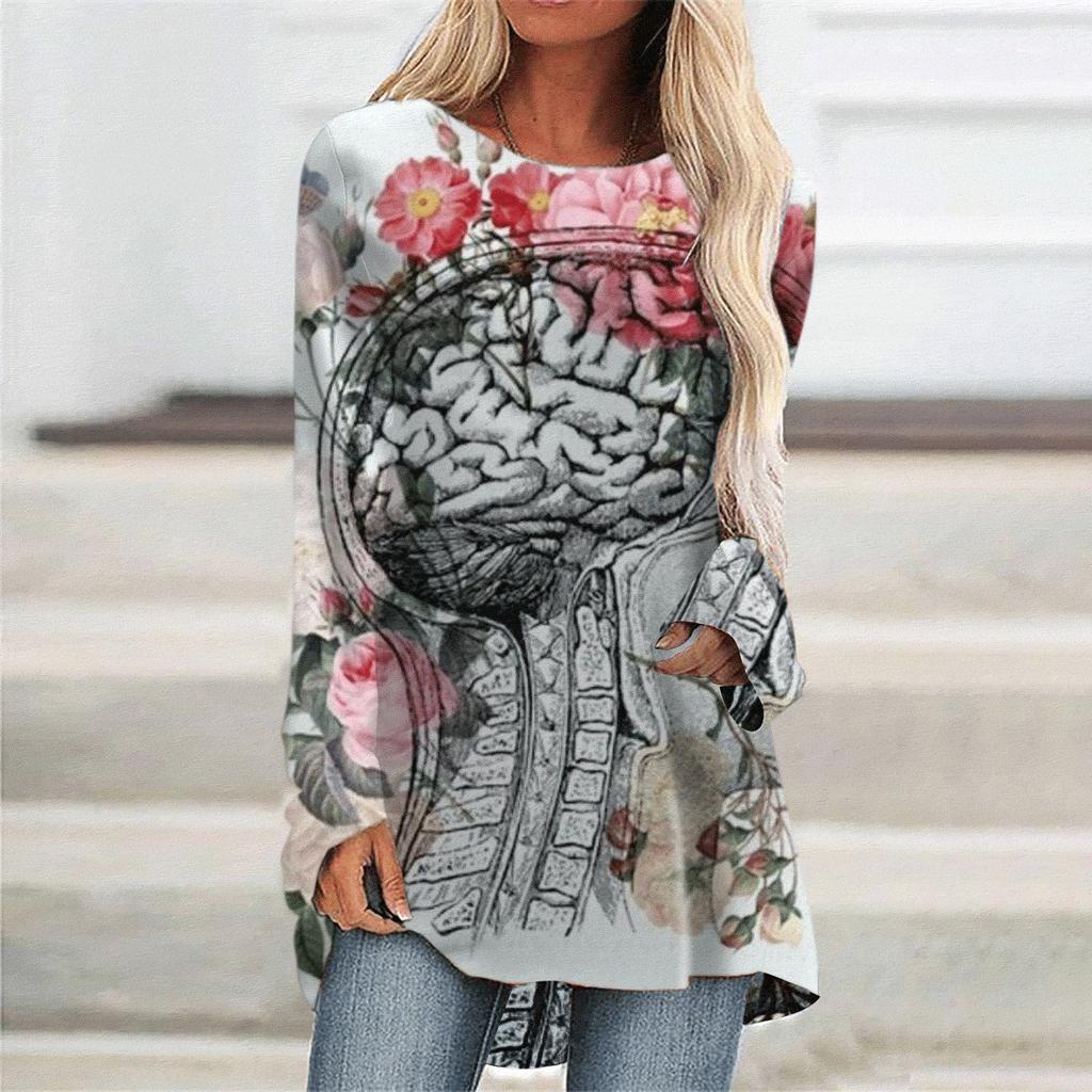 Fashion women's loose long-sleeved top casual crewneck autumn clothes T ...