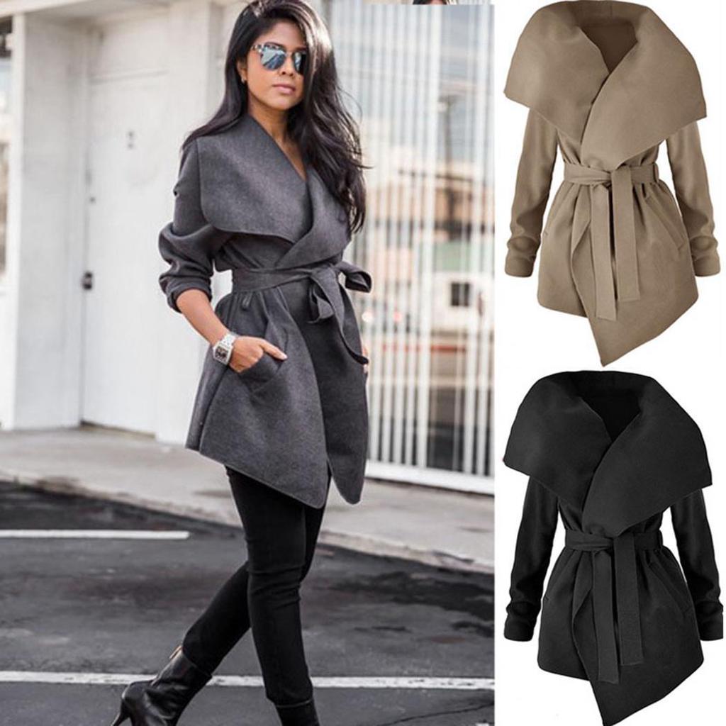 Buy Women Winter Lapel Sleeve Jacket Long Trench Coat Outerwear With ...