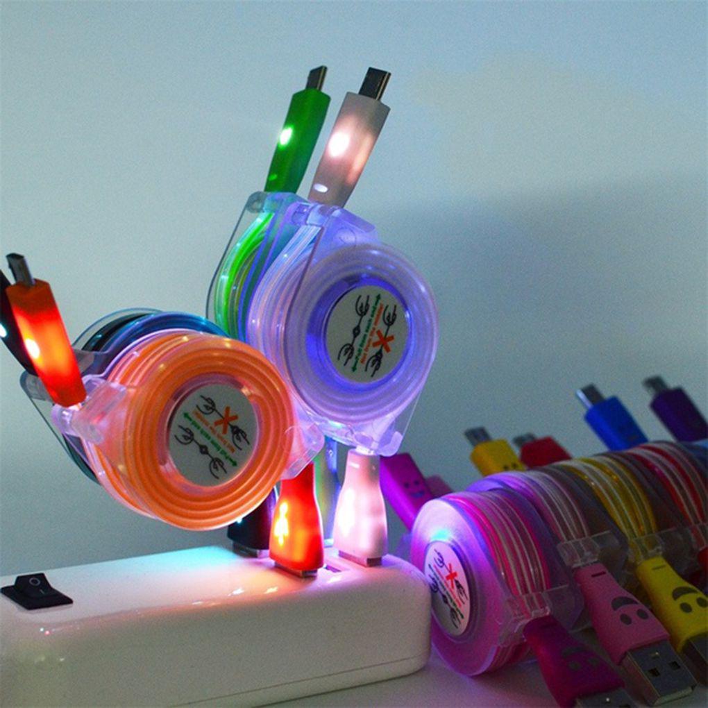 Buy Retractable Led Light USB Cable Luminous Replacment For Android ...