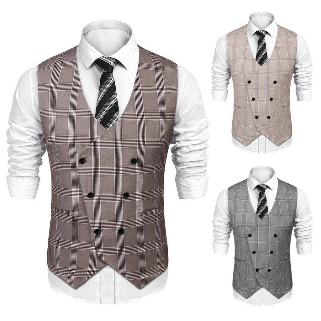 Men V Neck Sleeveless Double Breasted Adjustable Back Strap Vest-buy at ...