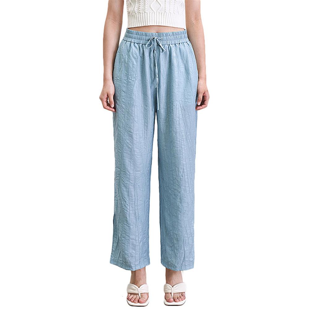 Buy Womens Drawstring Elastic Waist Pants Plain Wide-Leg Casual Loose ...