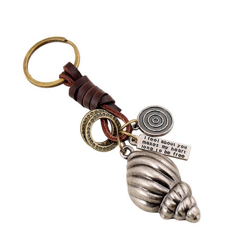 Buy Hand-woven Leather Conch Keychain Ring Holder Keyring Bag Pendant ...