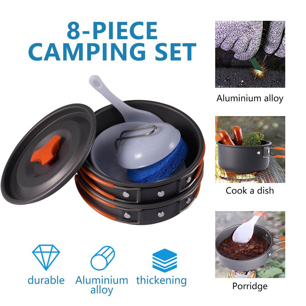 Buy S-8pcs Outdoor Camping Cookware Backpacking Cooking Picnic Bowl Pot ...