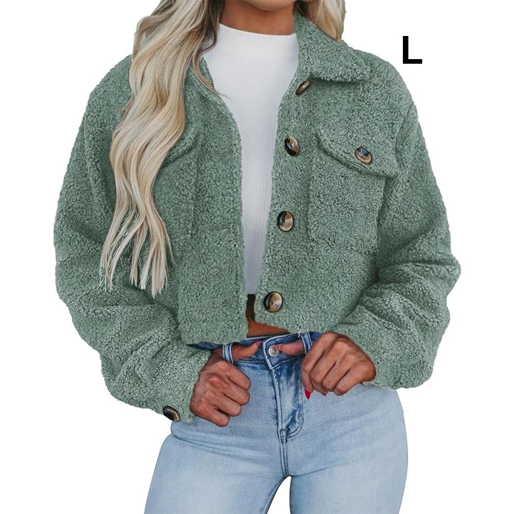 Satın alın Womens Fall Clothes Sherpa Shacket Jacket Fuzzy Lapel Button Down Cropped Coat Winter ...