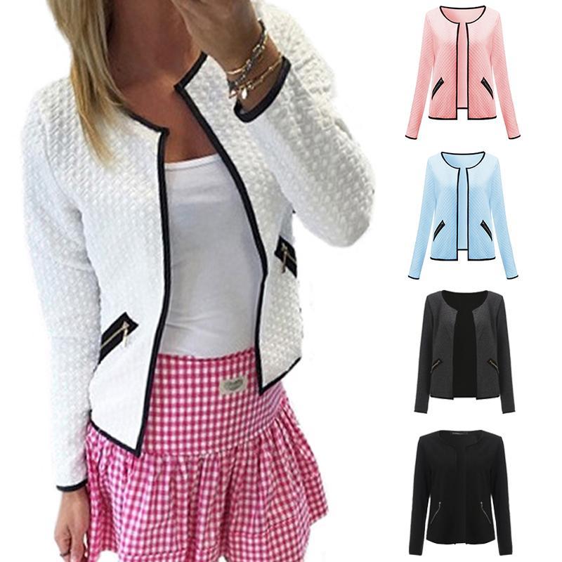 Buy Women Fashion Pure Color Pocket Zipper Casual Jacket Coat 5 Colors ...