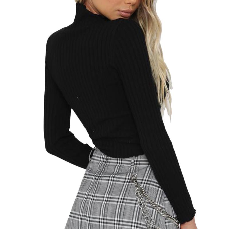 Buy Sexy Knit Ultrashort Top Women Long Sleeve Turtleneck T Shirt ...