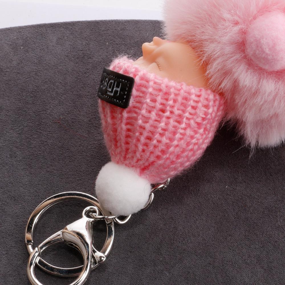 Cheap Sleeping cute doll keychain Girls Handmade Woven Faux Fur Key ...