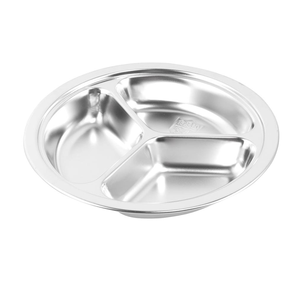 Buy 304 Stainless Steel Divided Dish Three Grids Round Sturdy Plate ...