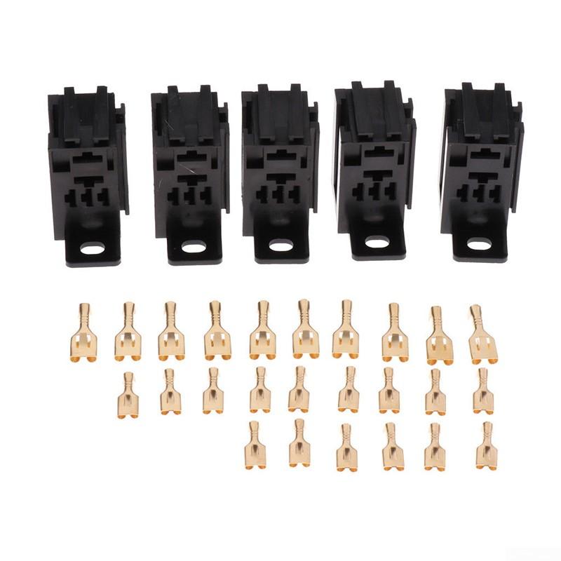 Buy 5x Automotive Relay Socket Micro 60AMP 5-Pin W/ 25 Pcs Copper ...