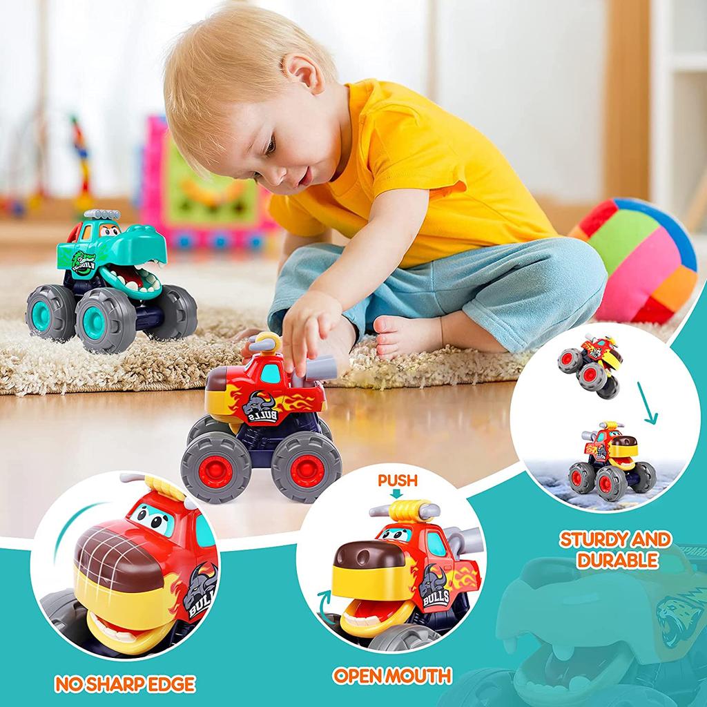 Buy 3 Pack Friction Powered Cars Pull Back Toy Cars Set - Bull Truck ...