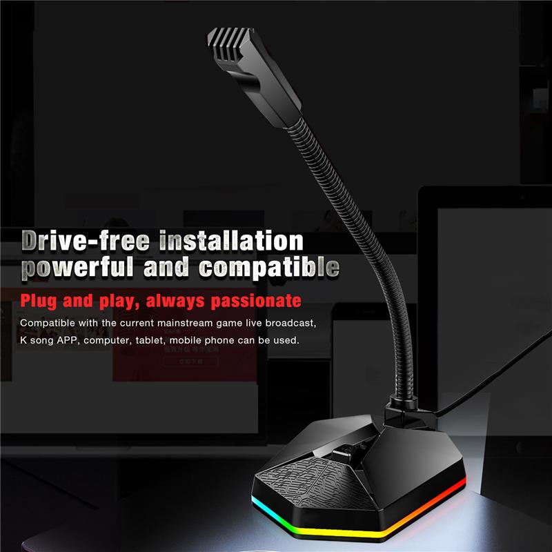 Buy Computer Microphone USB Rgb Luminous Flexible Microphone Chat Video ...