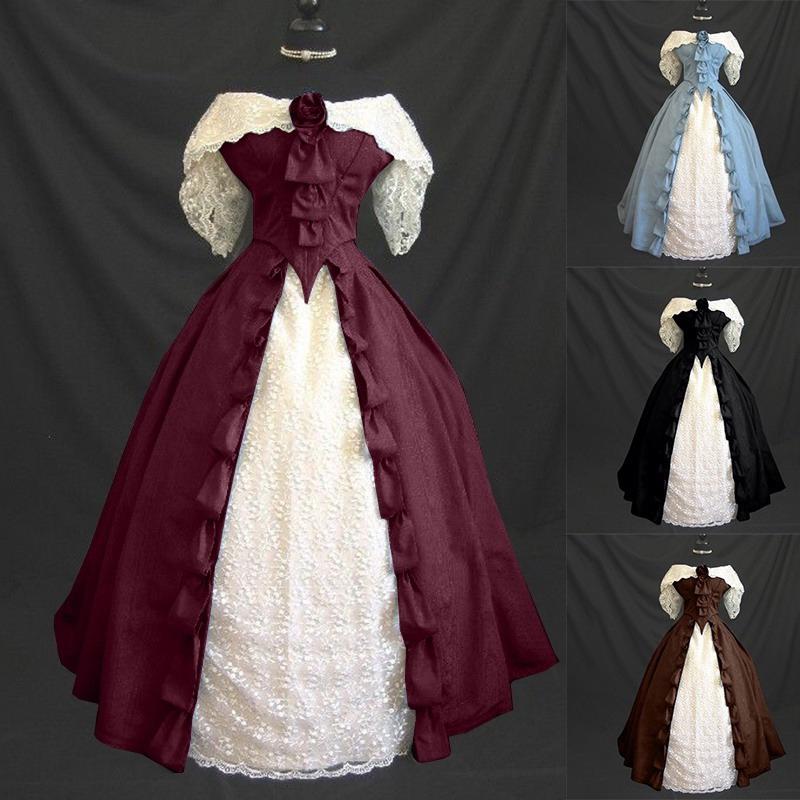 4 цвета, женское винтажное готическое средневековое платье, готическое ...