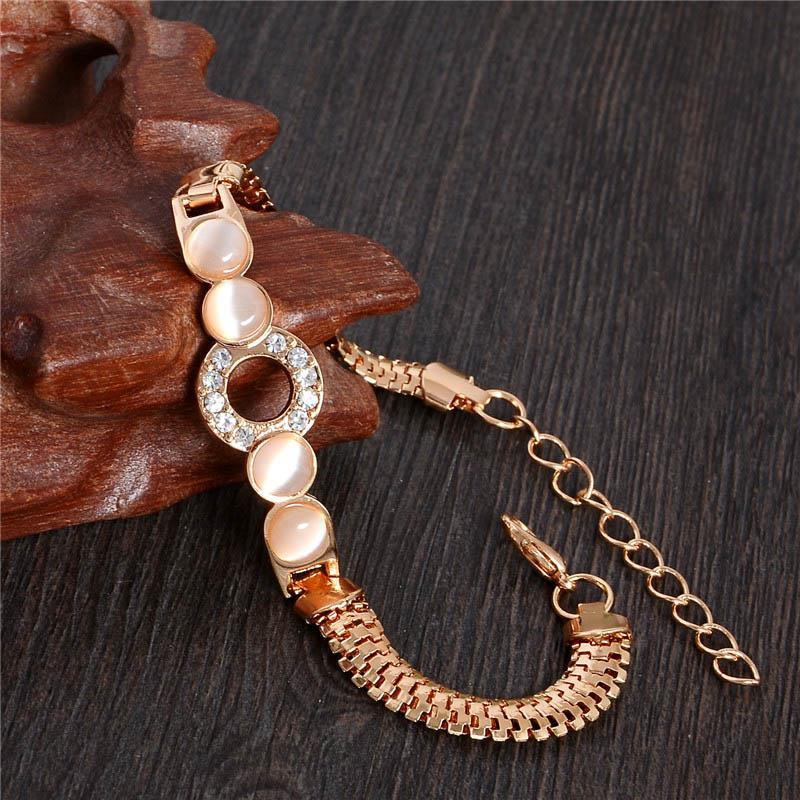 1pc Women Shiny Rhinestone With Natural Stone Link Chain Bangle ...